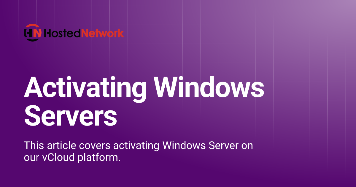 Activating Windows Servers | Hosted Network
